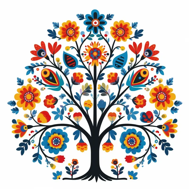 Folk Art Designs Illustrations Drawings Midjourney Prompt | PromptBase