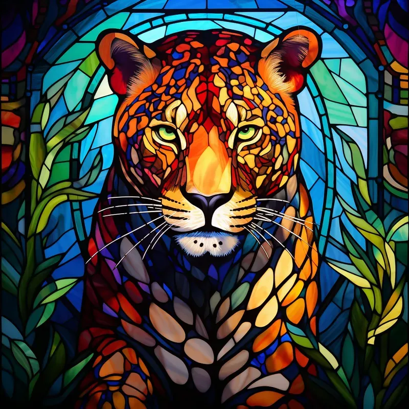 Stained Glass Animal Portrait Window Art Midjourney Prompt | PromptBase