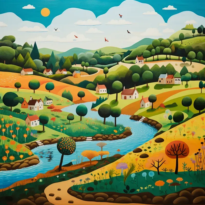 Naive Landscapes Artwork Canvas Paintings Midjourney Prompt | PromptBase