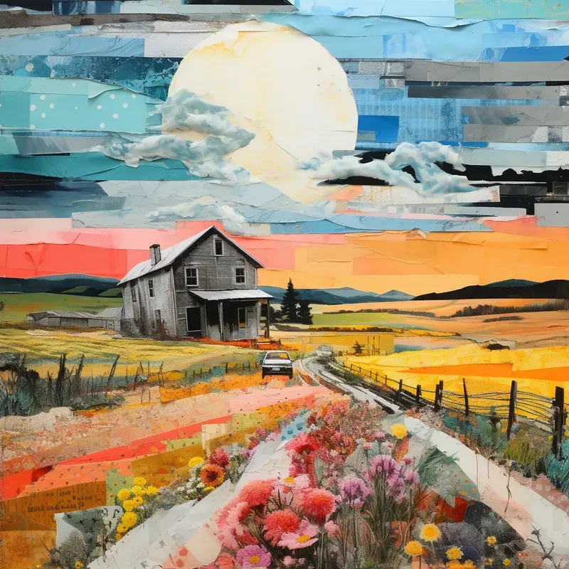Paper Collage Landscapes Newspaper Art Midjourney Prompt | PromptBase