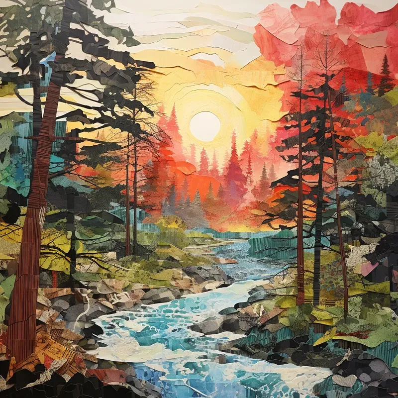 Paper Collage Landscapes Newspaper Art Midjourney Prompt | PromptBase