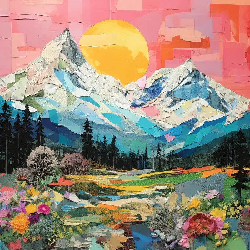 Paper Collage Landscapes Newspaper Art Midjourney Prompt | PromptBase