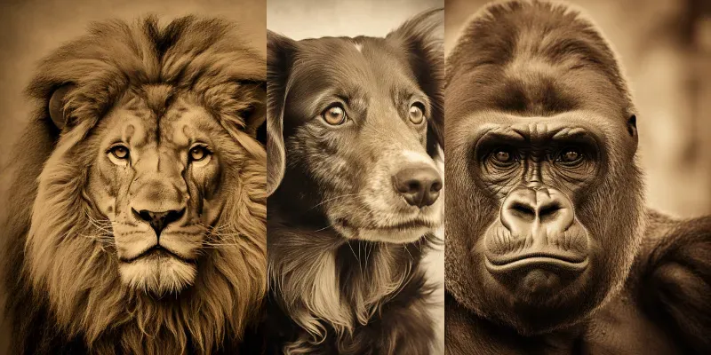 Sepia Animal Portraits Retro Photographs Midjourney Prompt | PromptBase
