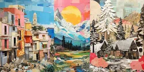 Paper Collage Landscapes Midjourney Prompt | PromptBase