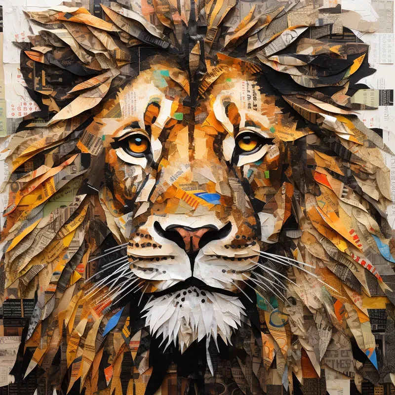 Paper Collage Animal Portrait Newspapers Midjourney Prompt | PromptBase