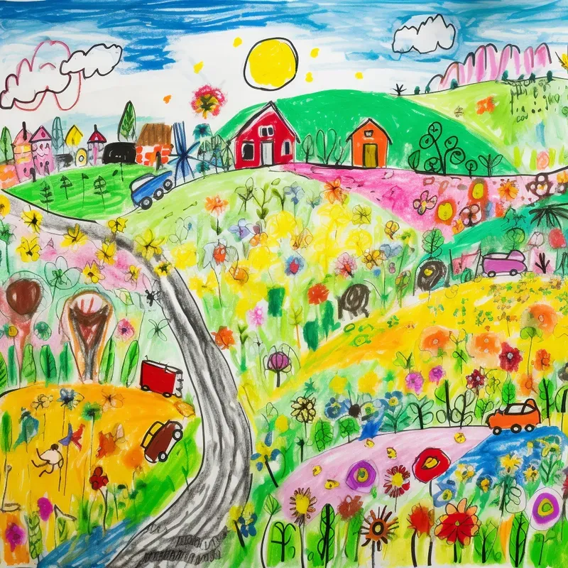 Childlike Landscapes Childish Doodle Art Midjourney Prompt | PromptBase