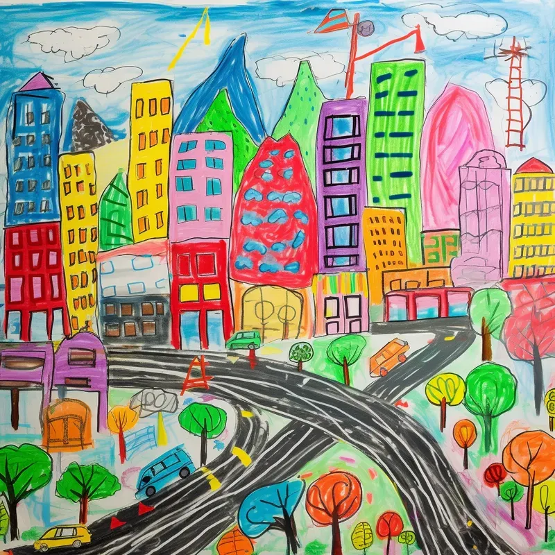 Childlike Landscapes Childish Doodle Art Midjourney Prompt | PromptBase