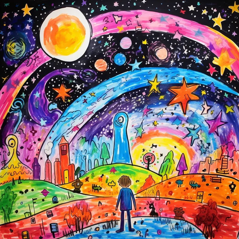 Childlike Landscapes Childish Doodle Art Midjourney Prompt | PromptBase