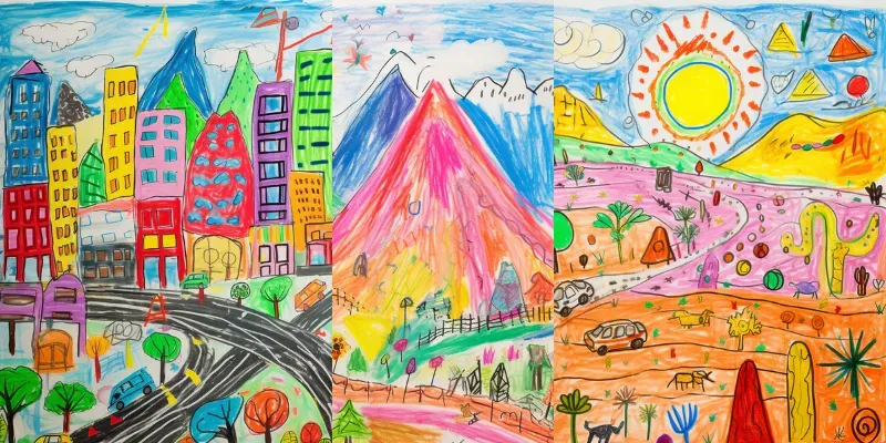 Childlike Landscapes Childish Doodle Art Midjourney Prompt | PromptBase