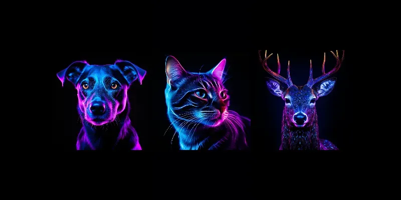 Neon Light Animal Portraits Photographs Midjourney Prompt | PromptBase