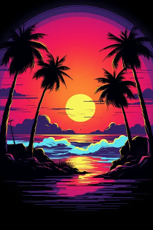 Synthwave T-shirt Cartoon Vector Designs Midjourney Prompt | PromptBase