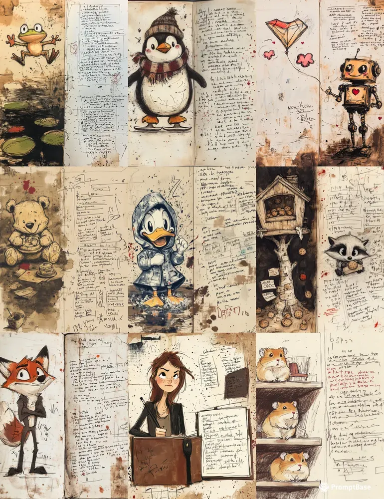 Cute Cartoon Doodles Junk Journals Midjourney Prompt | PromptBase