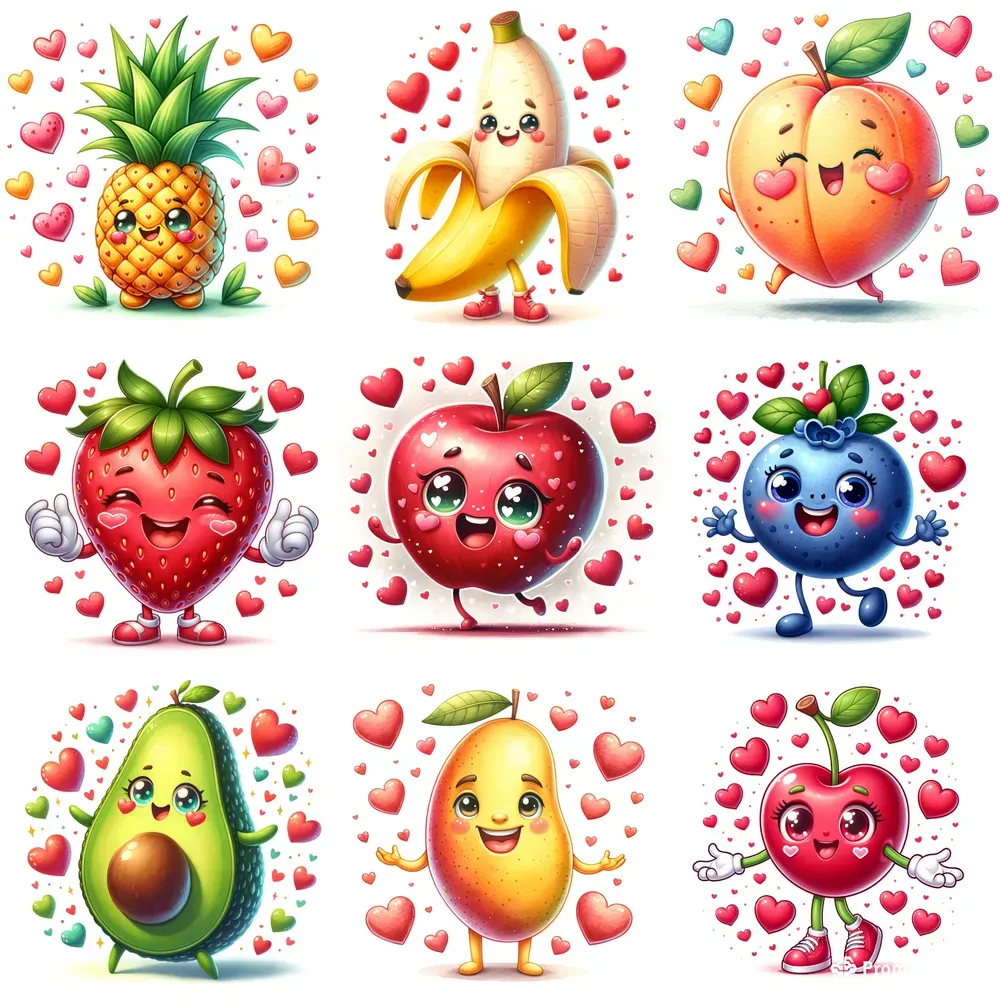 Fruits And Berries In Love Clipart DALL·E Prompt | PromptBase