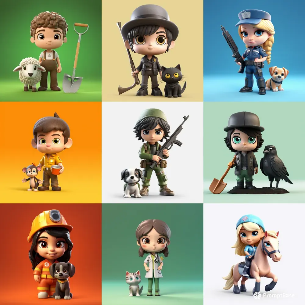 Cute Custom 3D Chibis With Pets And Jobs Midjourney Prompt | PromptBase
