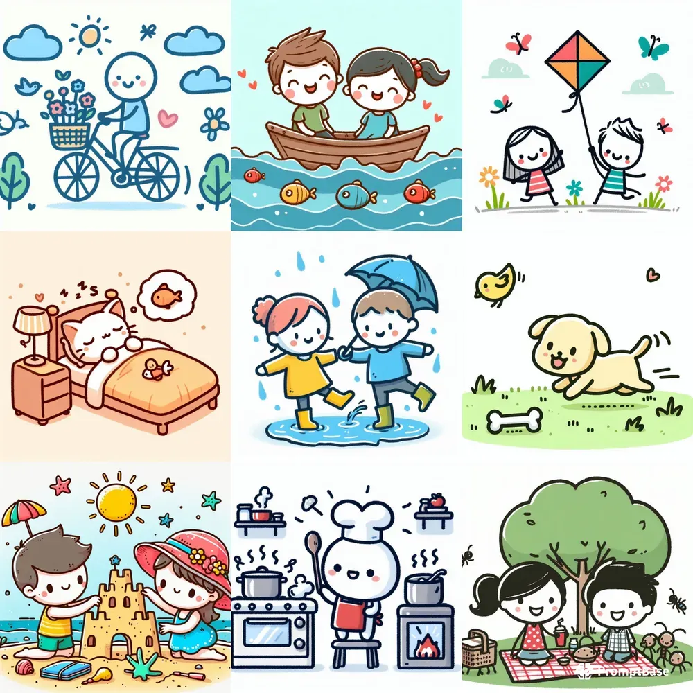 Playful Stick Figure Cartoon Scenes DALL·E Prompt | PromptBase