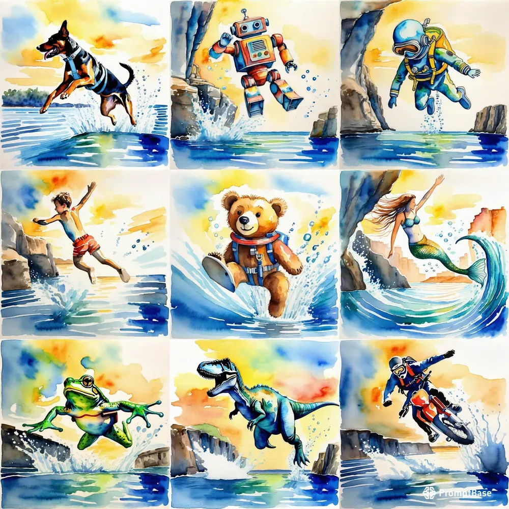 Watercolor Diving Paintings Stable Diffusion Prompt | PromptBase