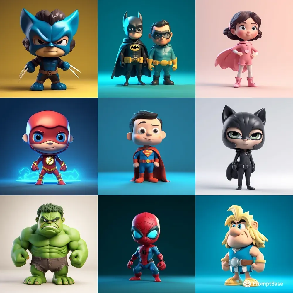 Mini Super Heroes Characters Midjourney Prompt | PromptBase