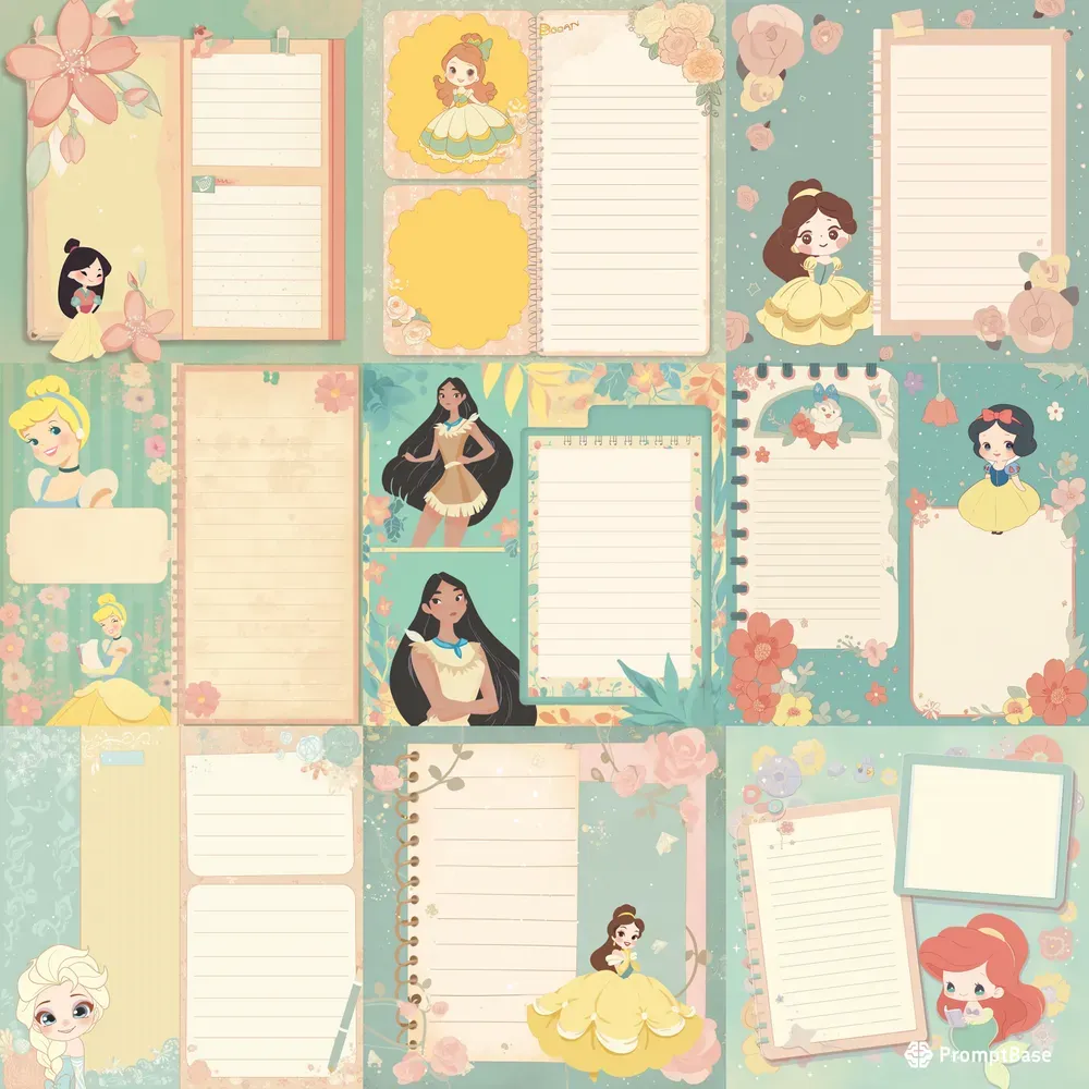 Disney Princess Notepads Midjourney Prompt | PromptBase