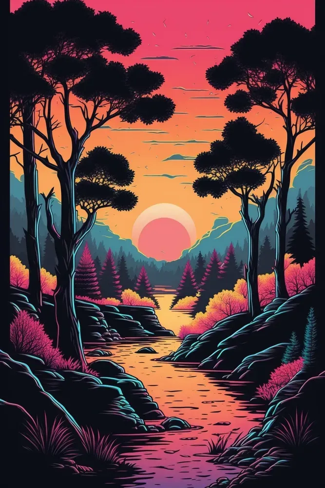 Vibrant Retro Landscape Posters Midjourney Prompt | PromptBase