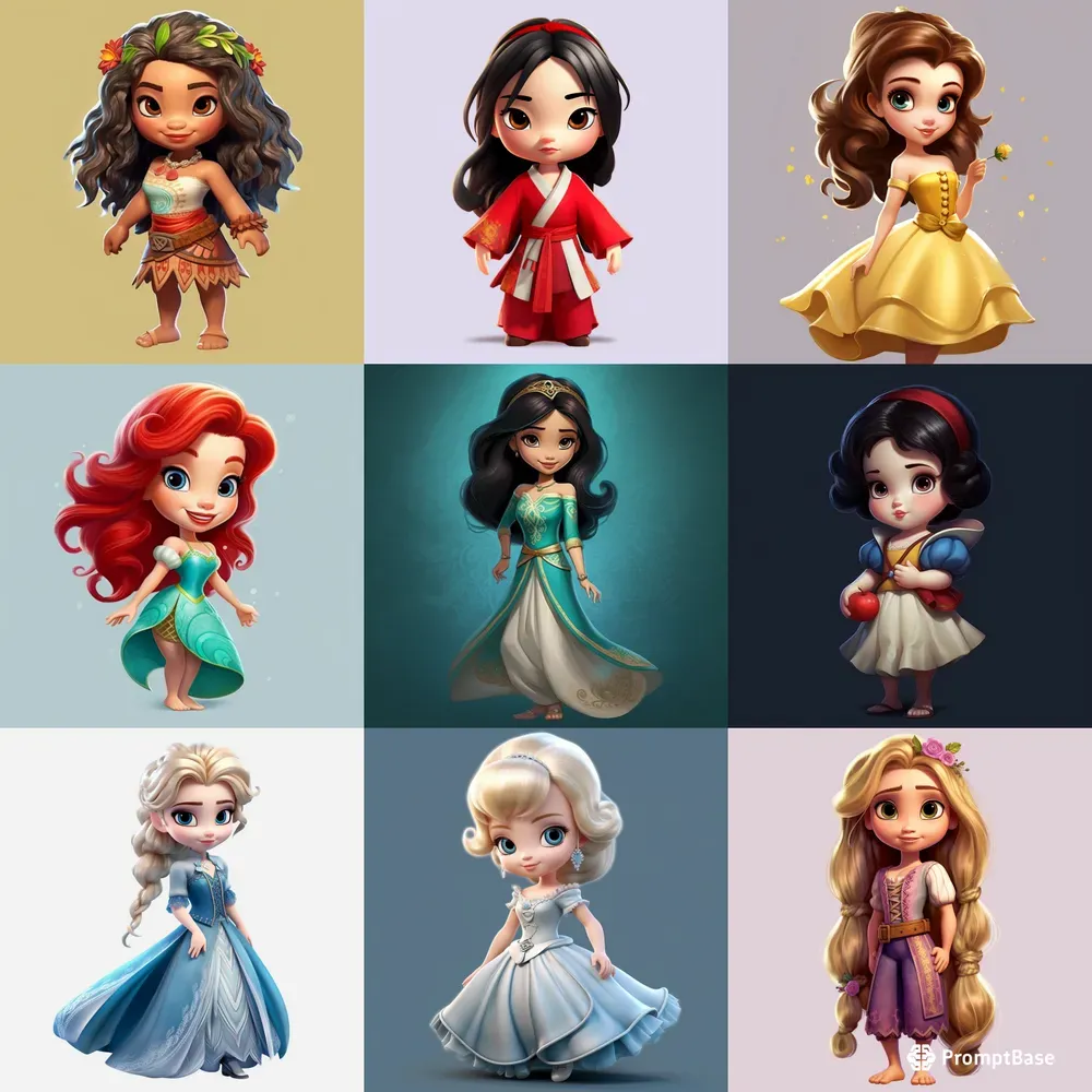 Disney Princesses Chibi Style Midjourney Prompt | PromptBase
