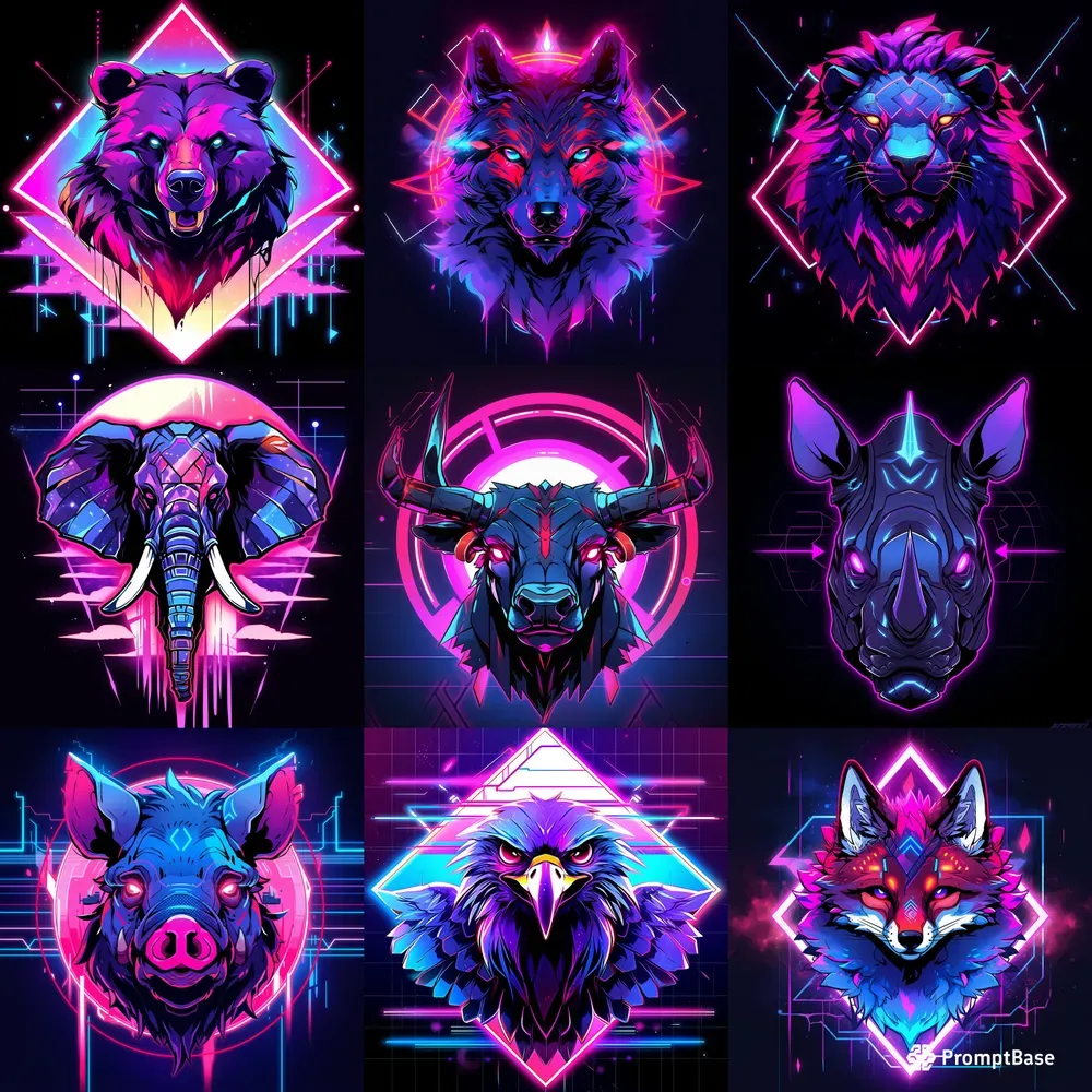 Animals Synthwave Artworks Midjourney Prompt | PromptBase