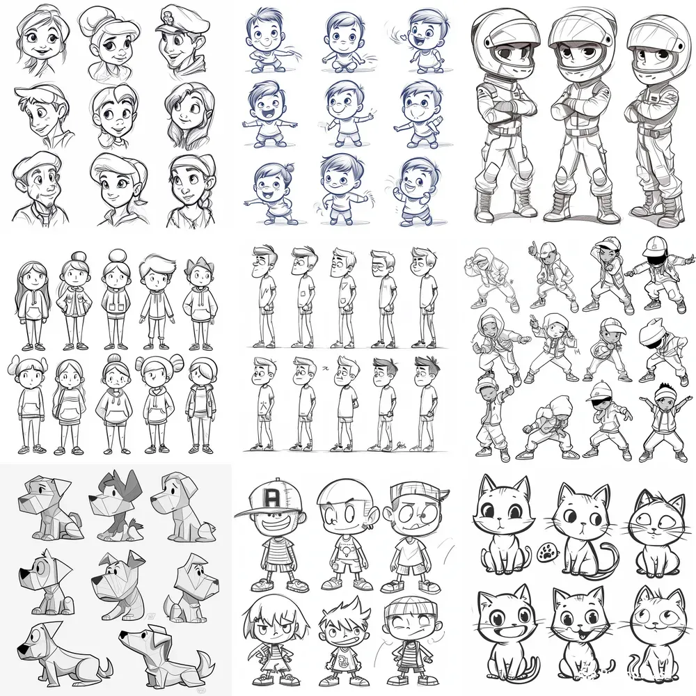 2D Simple Line Multiple Characters Midjourney Prompt | PromptBase