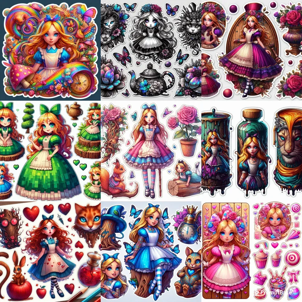 Alice In Wonderland Stickers DALL·E Prompt | PromptBase