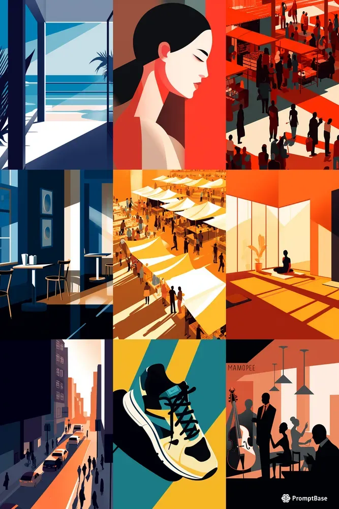 High Contrast Flat Vector Illustrations Midjourney Prompt | PromptBase