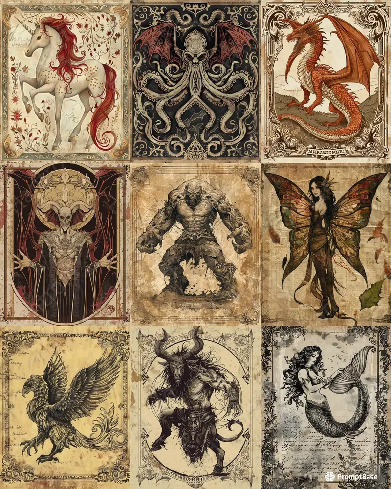 Medieval Manuscript Creatures Midjourney Prompt | PromptBase