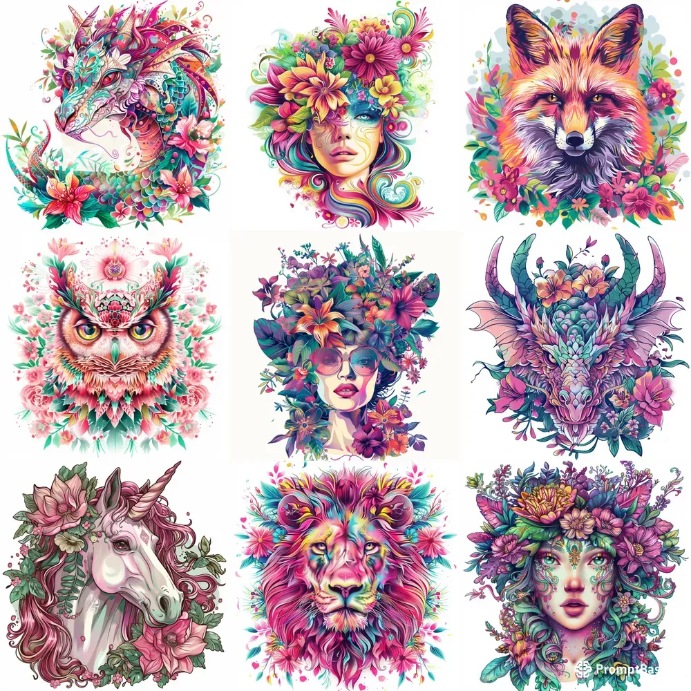 Fantasy Boho Floral Pfp Vector Portraits Midjourney Prompt | PromptBase