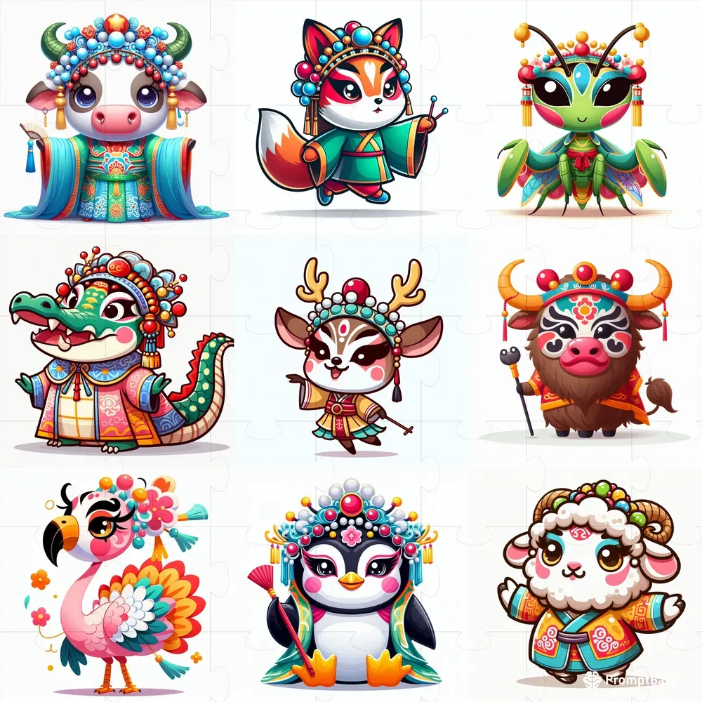 Chinese Opera Animals Cliparts DALL·E Prompt | PromptBase