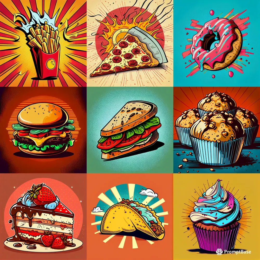 Comic Style Foods Midjourney Prompt | PromptBase