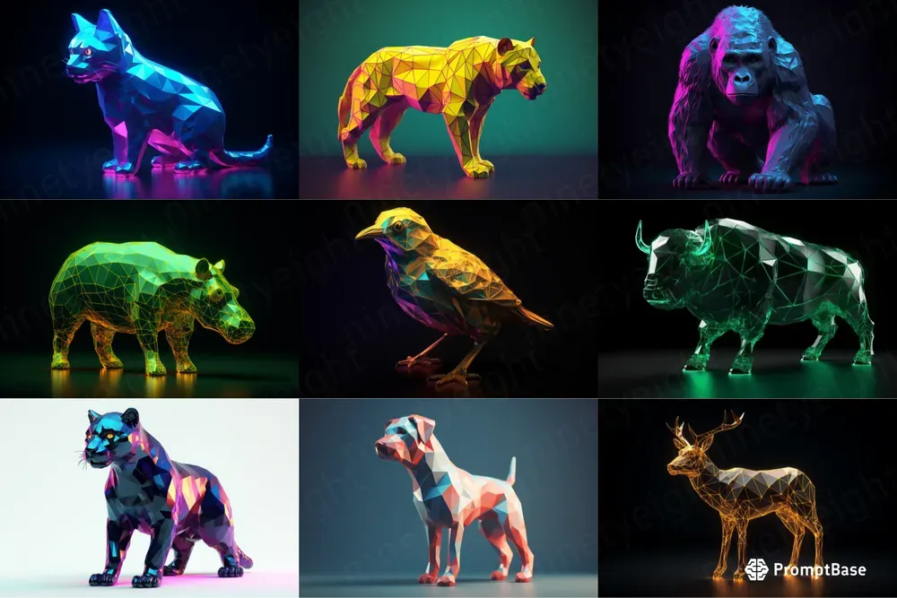 Geometric 3D Model Animals Midjourney Prompt | PromptBase