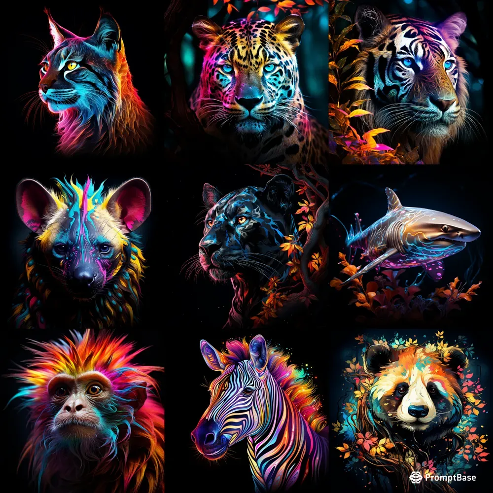Neon Real Animals Designs Midjourney Prompt | PromptBase