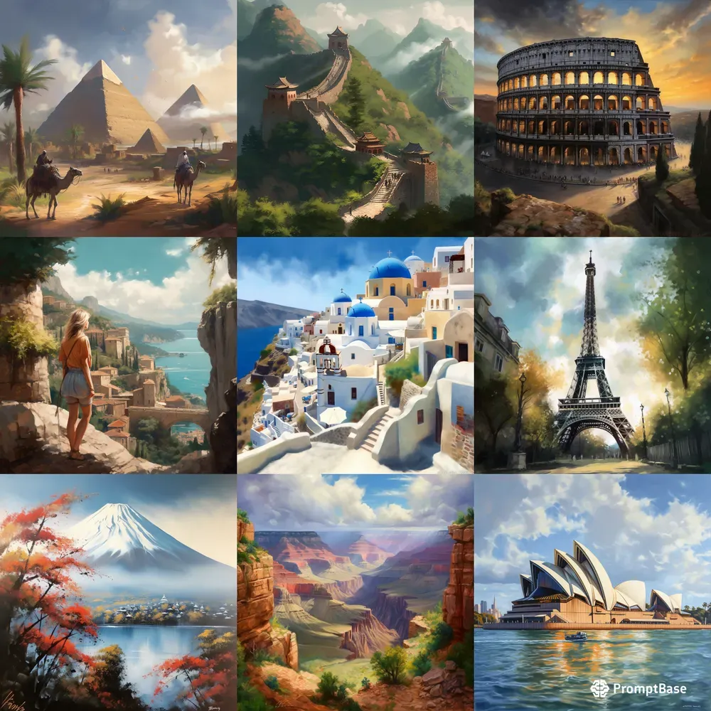 Wanderlustinspiring Destination Art Midjourney Prompt | PromptBase