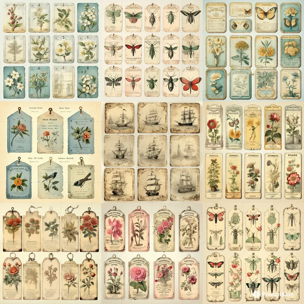 Junk Journal Printable Tags Labels Midjourney Prompt | PromptBase