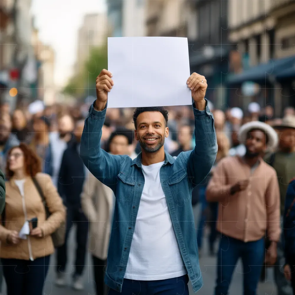 People Holding Blank Signs Outside Midjourney Prompt | PromptBase
