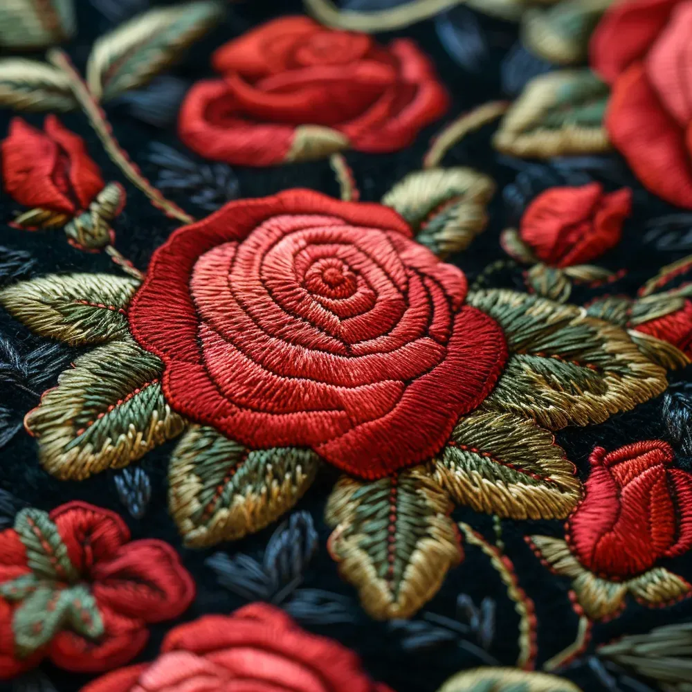 Realistic Embroidery Designs In Closeups Midjourney Prompt | PromptBase