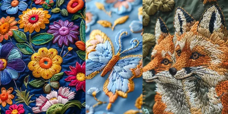 Realistic Embroidery Designs In Closeups Midjourney Prompt | PromptBase