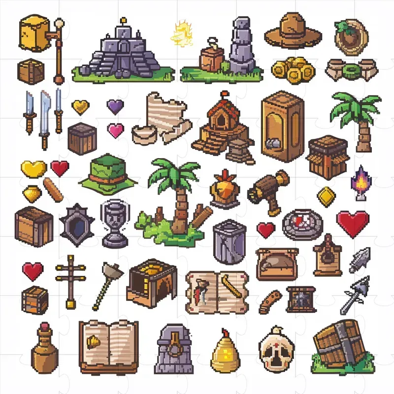 2D Pixel Art All Games Asset Sheet Midjourney Prompt | PromptBase