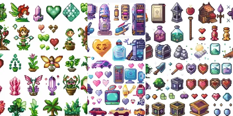 2D Pixel Art All Games Asset Sheet Midjourney Prompt | PromptBase