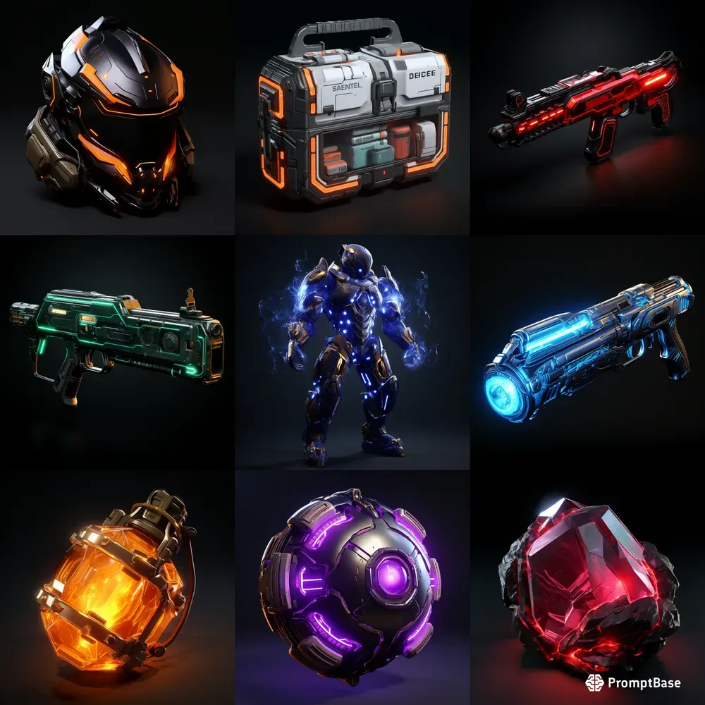 Futuristic RPG Inventory Items Midjourney Prompt | PromptBase