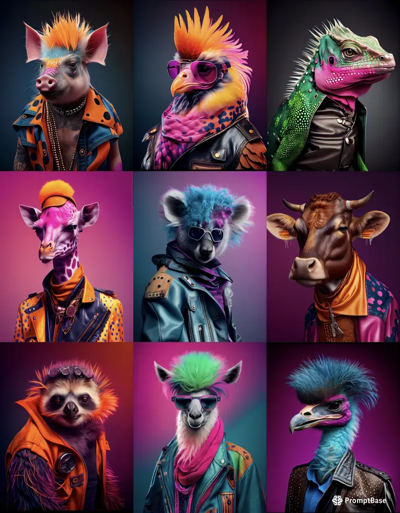 Tropical Punk Animals Midjourney Prompt | PromptBase