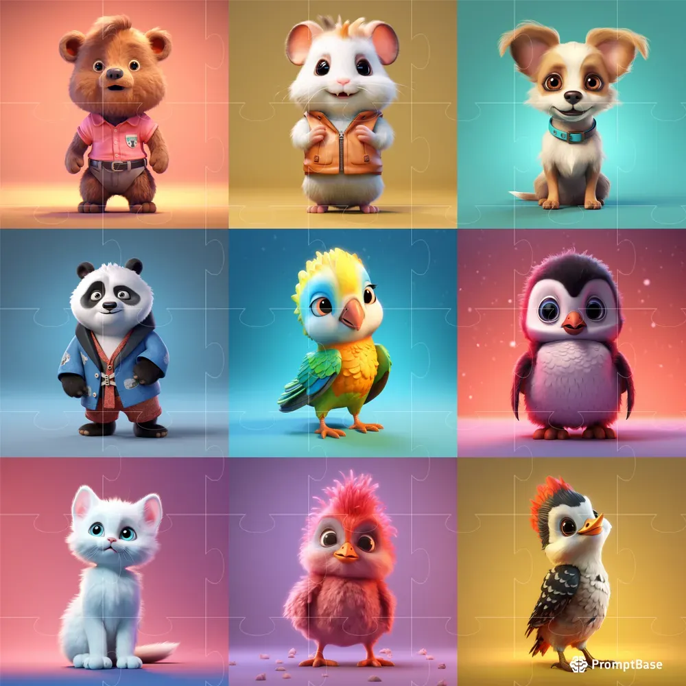 Cute Small Cartoon Animals And Birds Midjourney Prompt | PromptBase