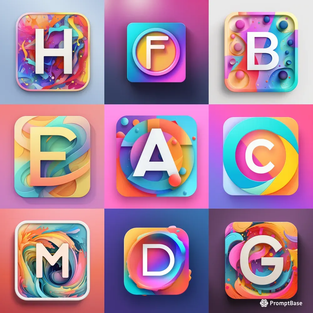 Colorful Letter App Icons Midjourney Prompt | PromptBase