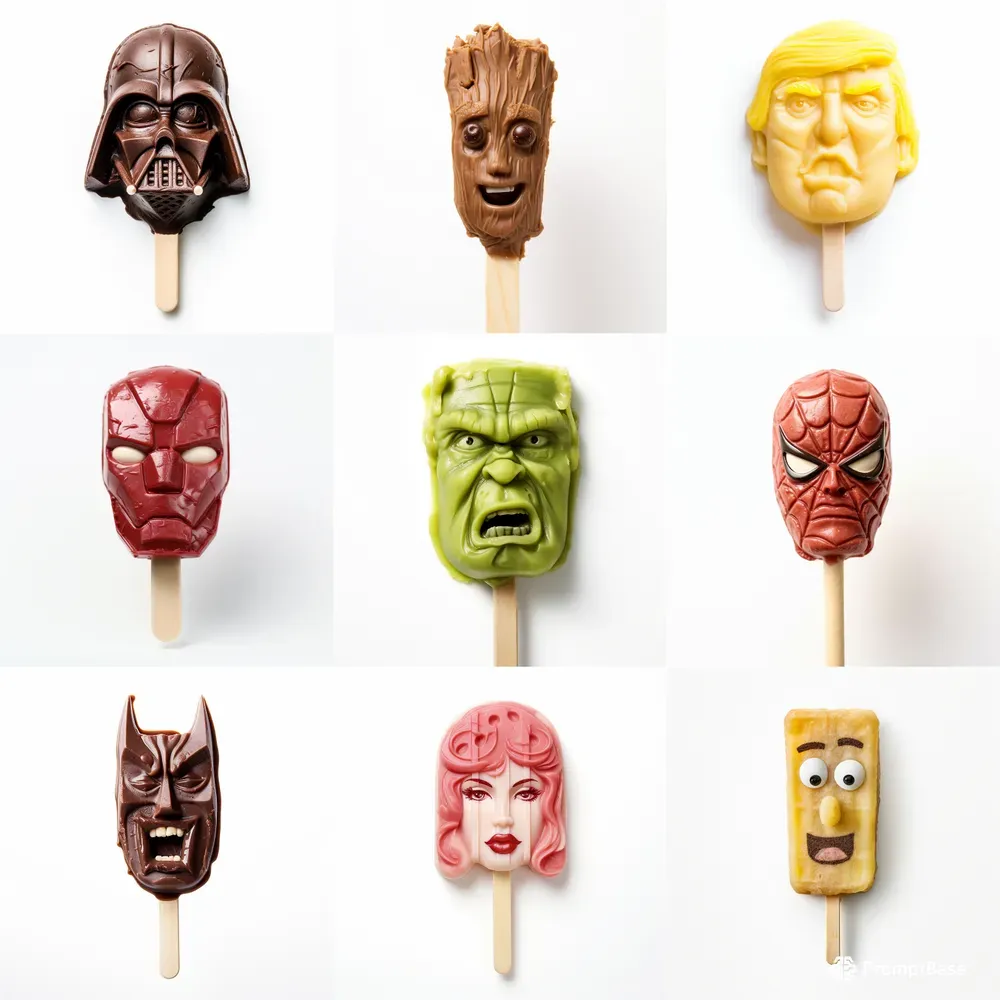 Popsicles With The Faces Of Characters Midjourney Prompt | PromptBase