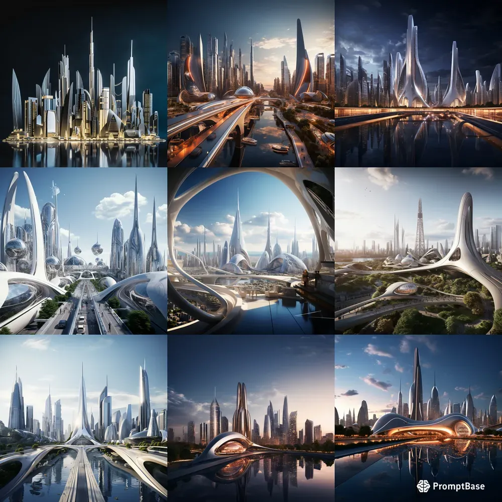 Futuristic City Skylines Midjourney Prompt | PromptBase