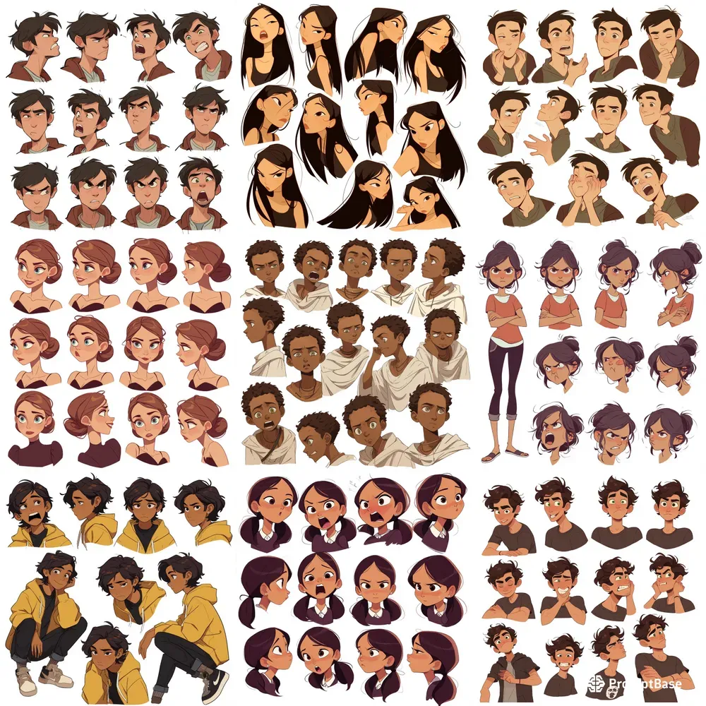 Character Sheets With Big Emotions Midjourney Prompt | PromptBase