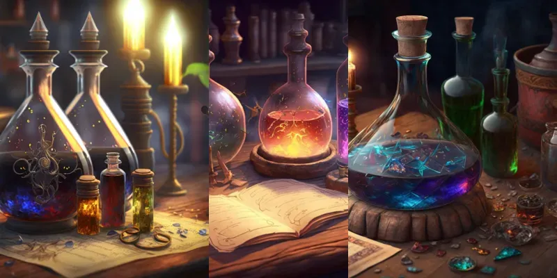 Magical Alchemy Potions Midjourney Prompt | PromptBase