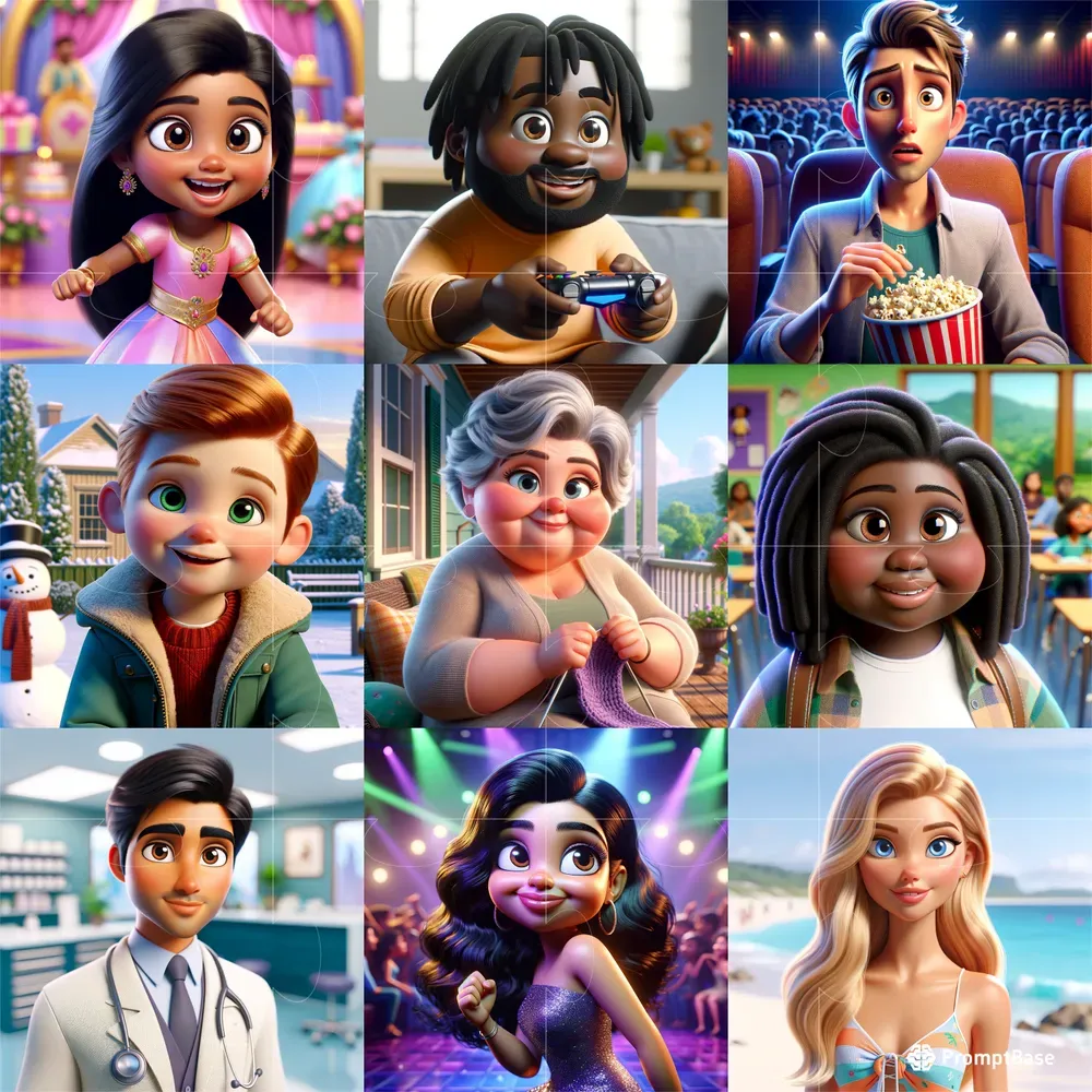 Cartoon Characters Disney Pixar Style DALL·E Prompt | PromptBase